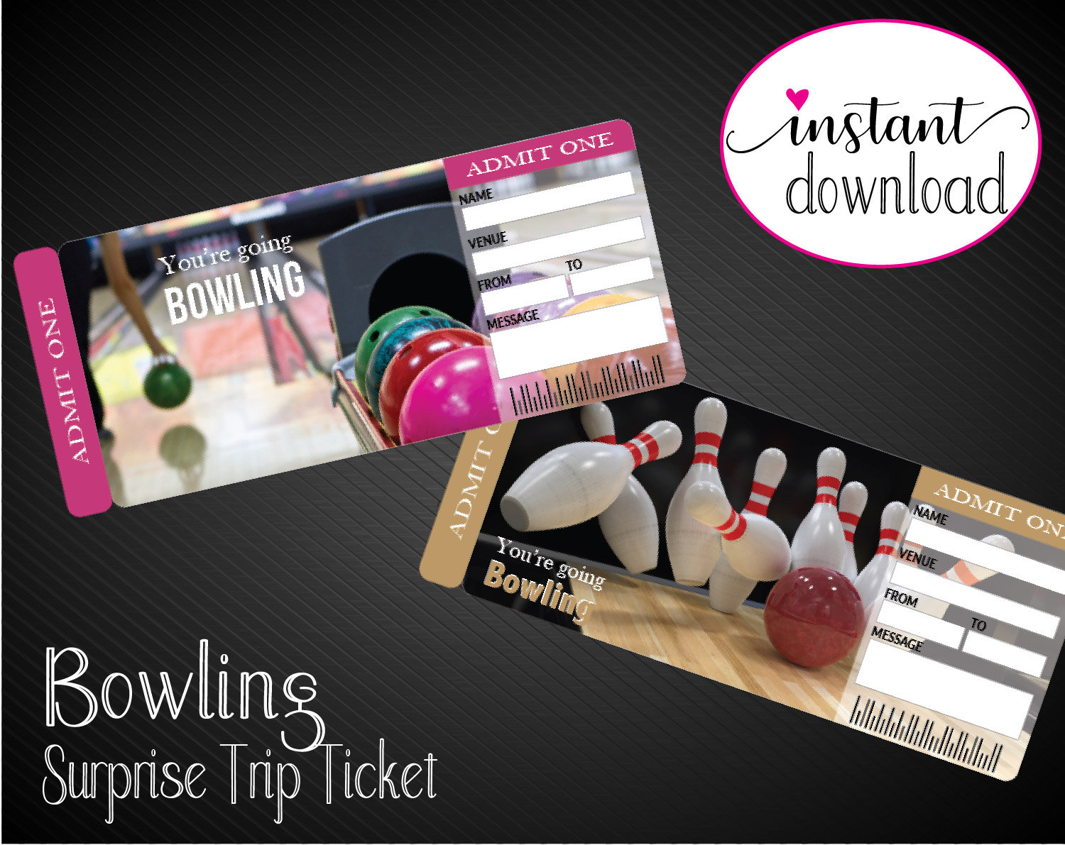 Printable BOWLING Surprise Event Tickets. Vacation Ticket. Admission ...