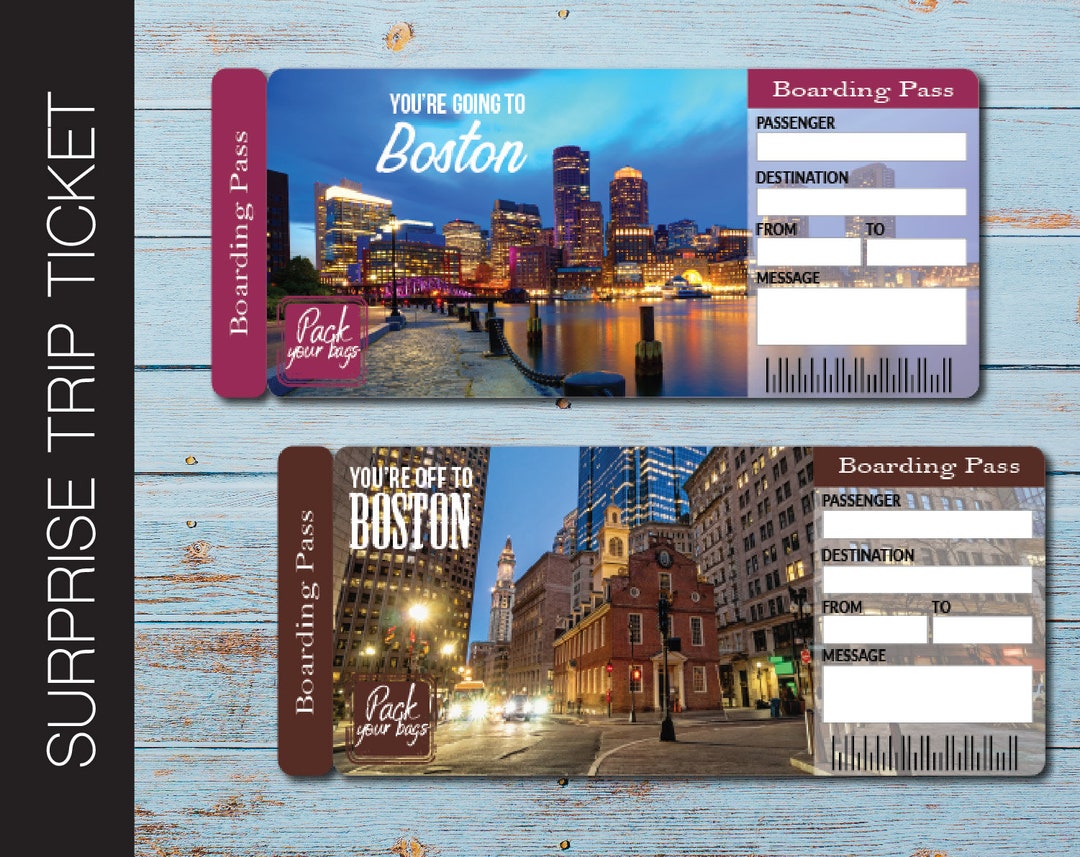 Printable BOSTON Surprise Trip Gift Ticket. Boarding Pass. Trip Ticket ...
