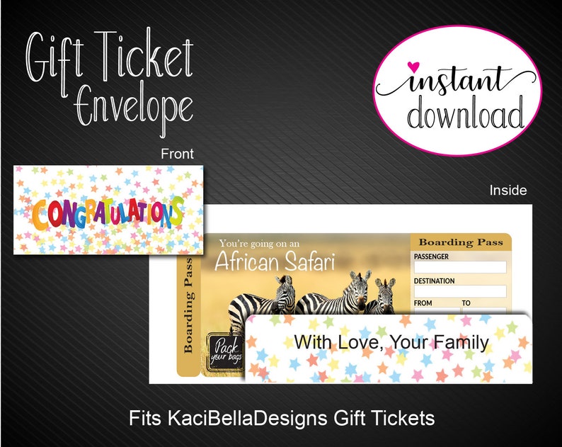 Printable CONGRATULATIONS Envelope for Gift Tickets Vouchers - Etsy