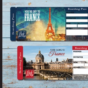Printable FRANCE Surprise Trip Gift Ticket. Boarding Pass. Ticket. Trip ...