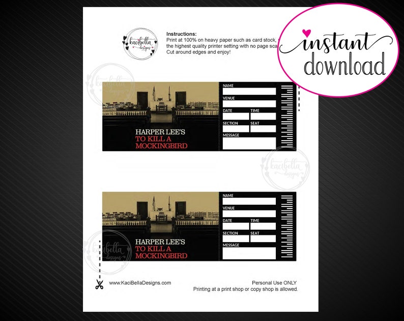 Printable to KILL A MOCKINGBIRD Broadway Surprise Ticket. | Etsy