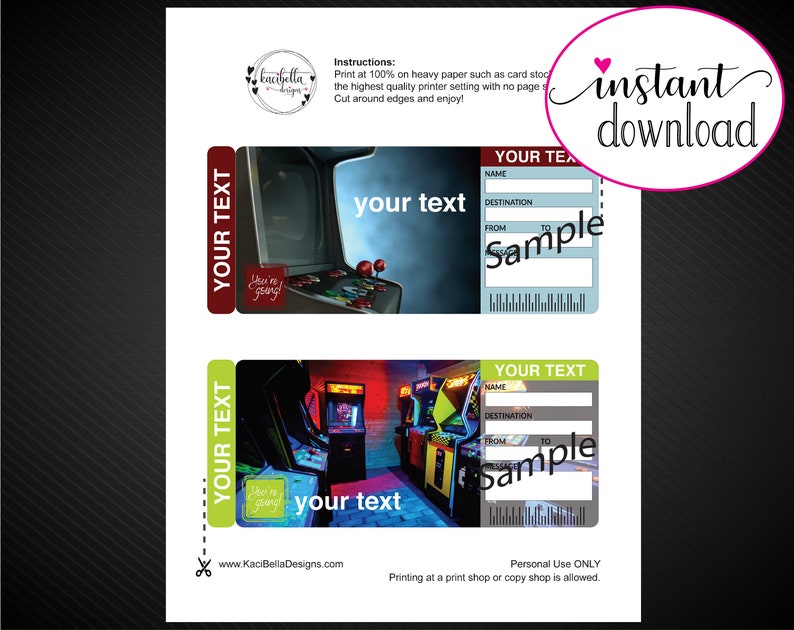 Printable ARCADE Surprise Gift Reveal Ticket. Admission Pass. | Etsy