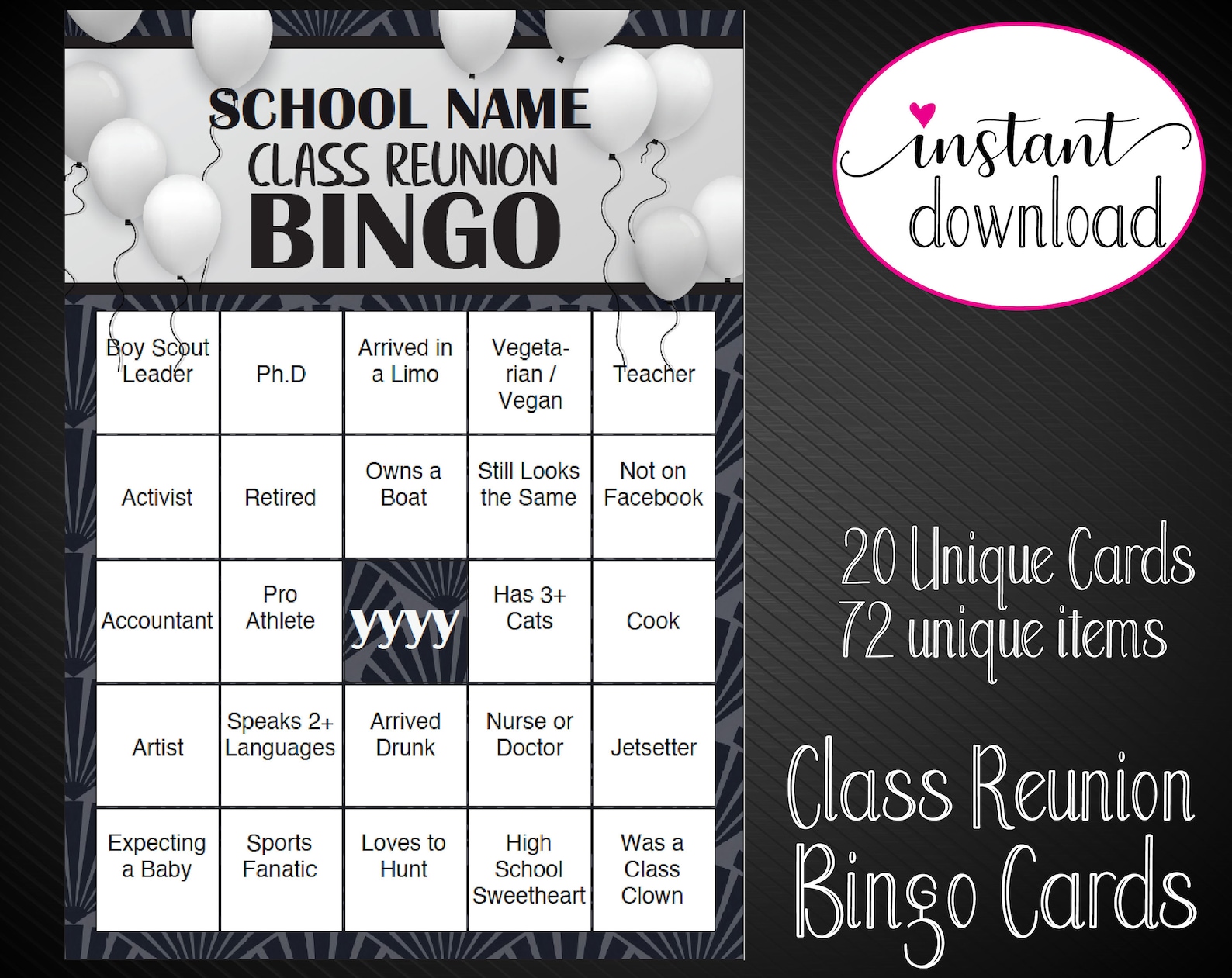 Printable CLASS REUNION Bingo Game | 40 Print-ready or Editable PDF ...