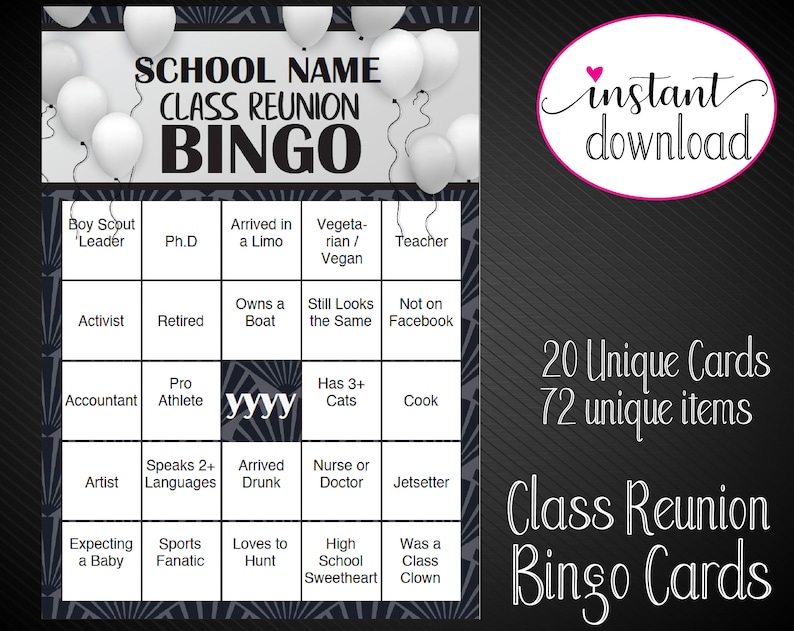 Printable CLASS REUNION Bingo Game 40 Print Ready Or Etsy printable-class-reunion-bingo-game-40-print-ready-or-etsy