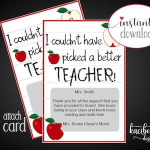 Printable TEACHER APPRECIATION Gift Card Holder. I Couldn't Have Picked ...