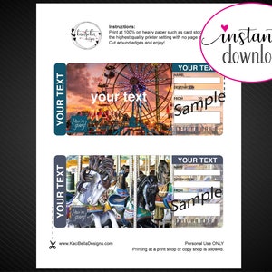 Printable FAIR or THEME PARK Surprise Gift Reveal Ticket. Admission ...