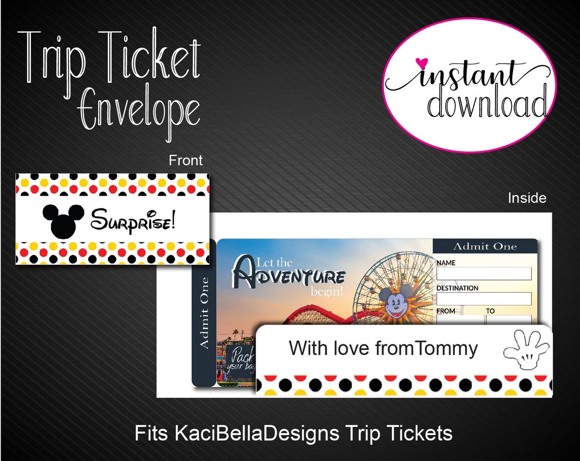 Printable DISNEY Envelope for Surprise Gift Tickets, Vouchers, Boarding ...