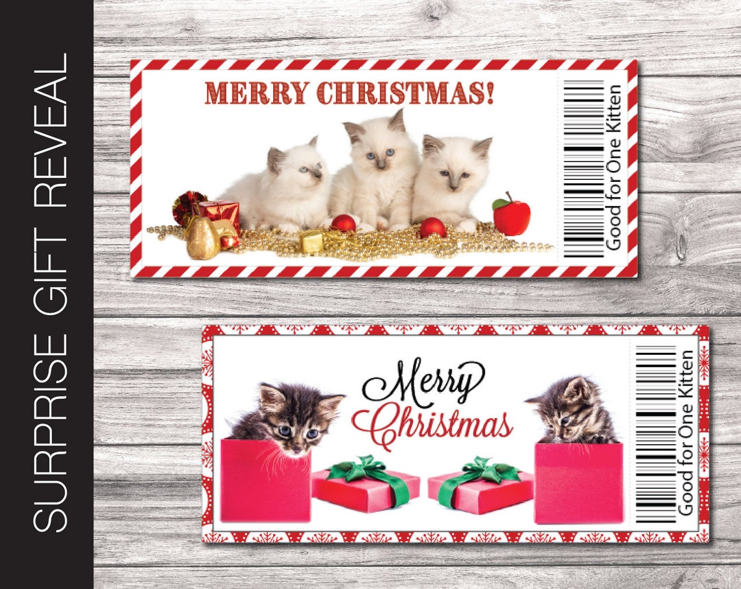 Printable CHRISTMAS KITTEN / CAT Surprise Gift Reveal Coupon. Instant ...