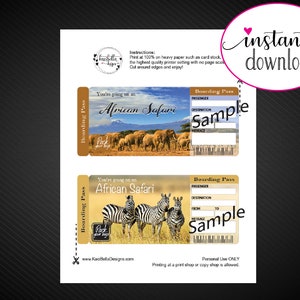 Printable AFRICAN SAFARI Surprise Trip Tickets. Vacation Ticket ...