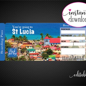 Printable ST LUCIA Surprise Trip Gift Ticket. Boarding Pass. Trip ...