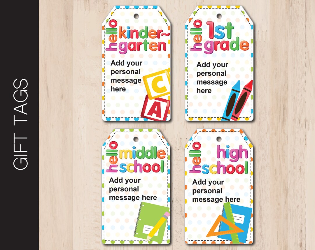 Editable HELLO SCHOOL Promotion Gift Tags. Kindergarten. 1st Grade ...