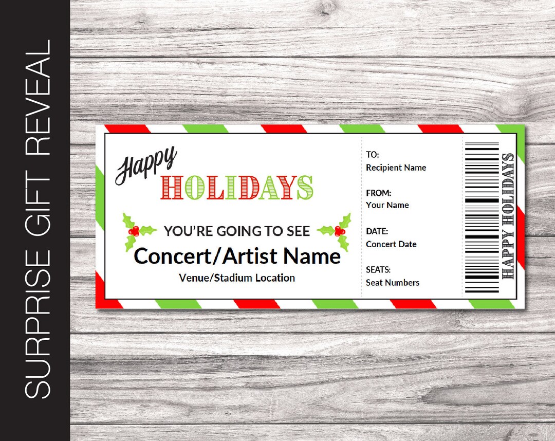 Printable HOLIDAY Surprise Concert Ticket. Editable Artist | Band ...