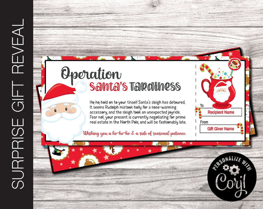 Editable Late Santa Gift Template. Delayed Christmas Gift. Missing Gift ...