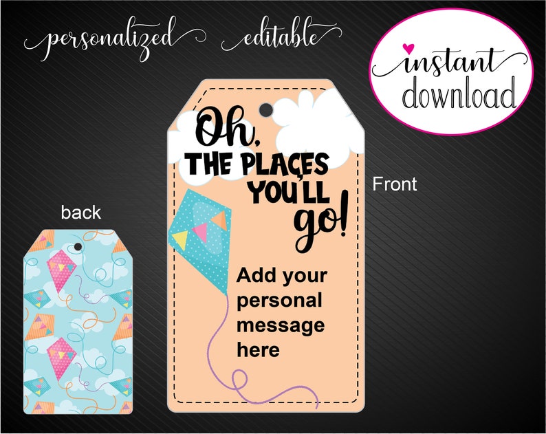 Editable OH THE PLACES You'll Go Themed Gift Tags. Graduation ...
