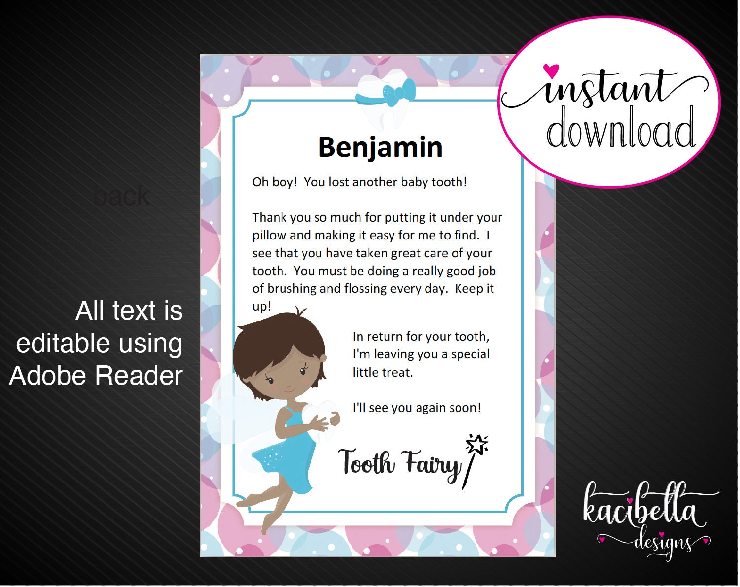 Printable TOOTH FAIRY Letters. 2 Letters. Lost Tooth. Editable - Etsy