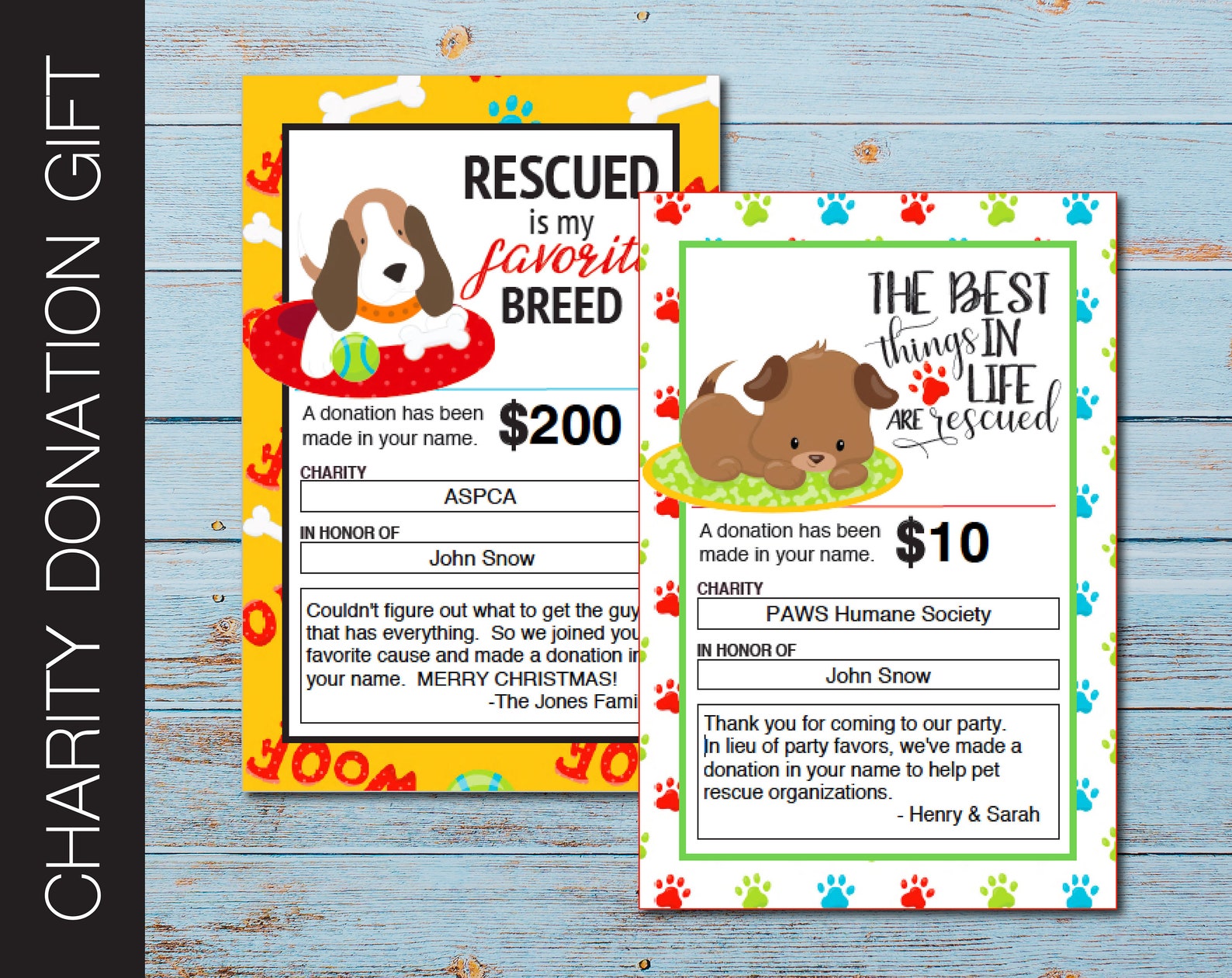 Printable PET RESCUE Charity Donation Gift Card. Printable - Etsy