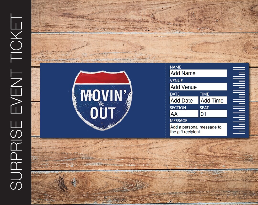 Printable MOVIN' OUT Broadway Surprise Ticket. Editable Musical Theatre ...