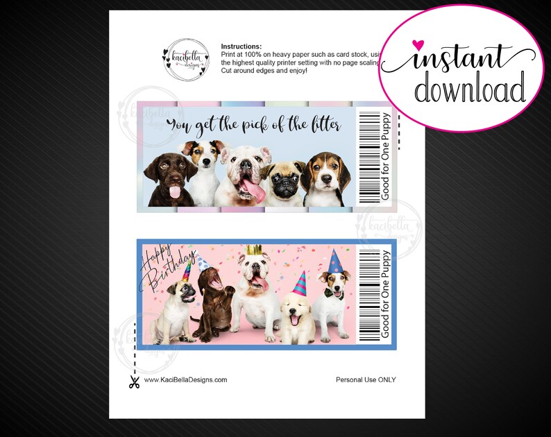 Printable NEW PUPPY / DOG Surprise Gift Reveal Coupon. Instant ...