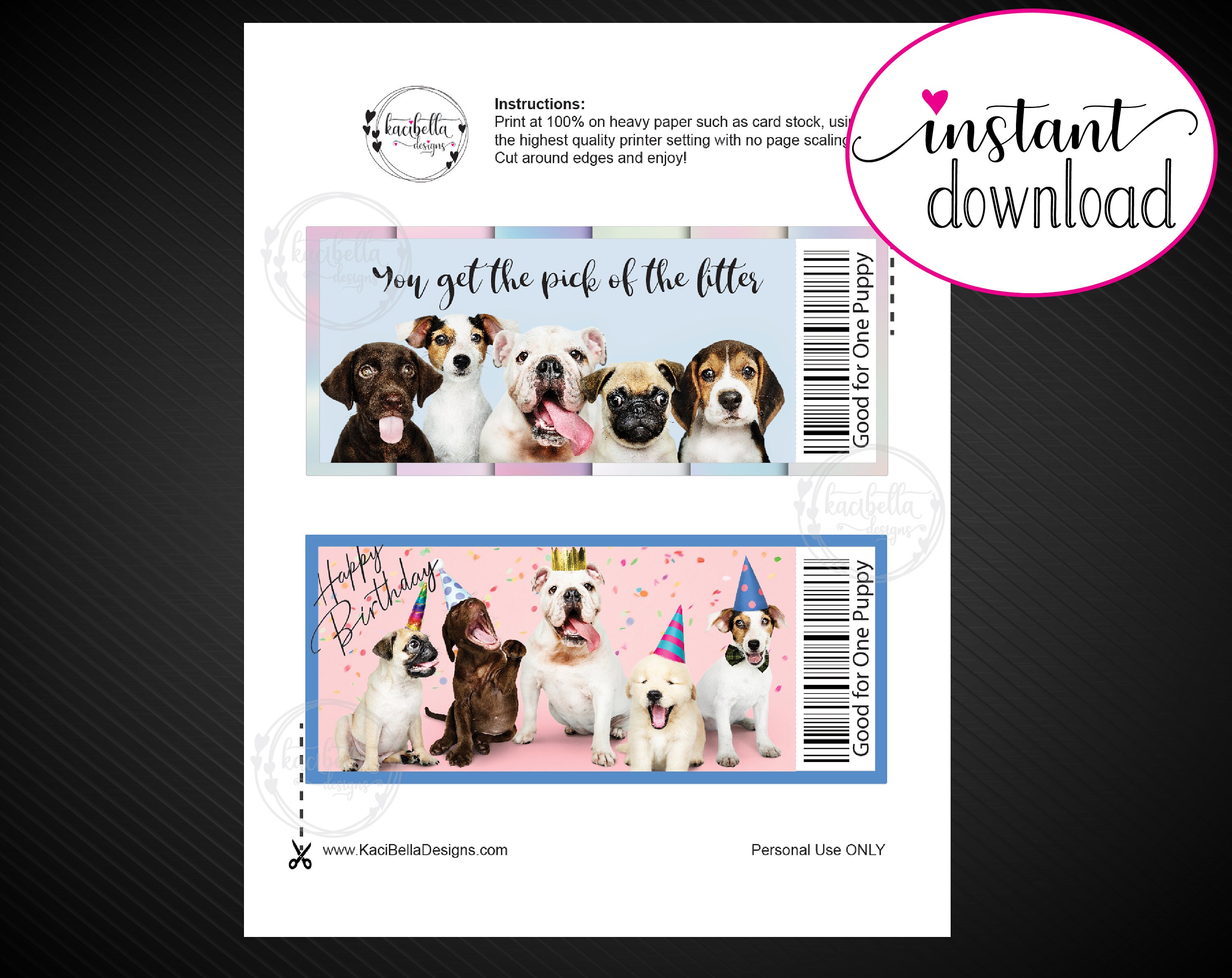 Printable NEW PUPPY / DOG Surprise Gift Reveal Coupon. Instant ...