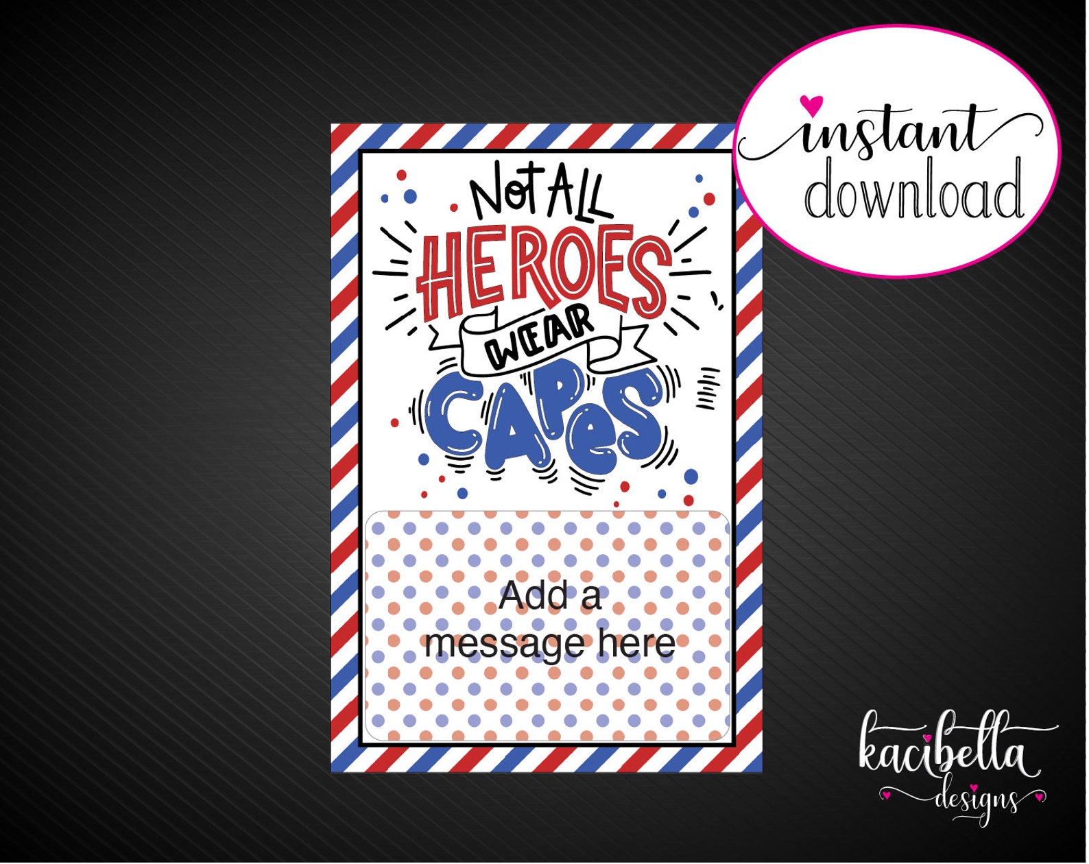 Printable HEROES Appreciation Gift Card Holder. Digital Instant ...