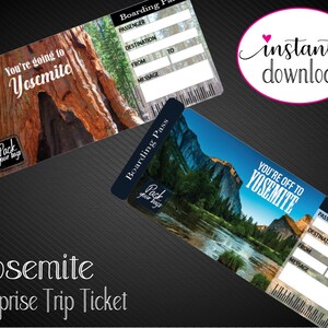 Printable YOSEMITE Surprise Trip Gift Ticket. Boarding Pass. Trip ...