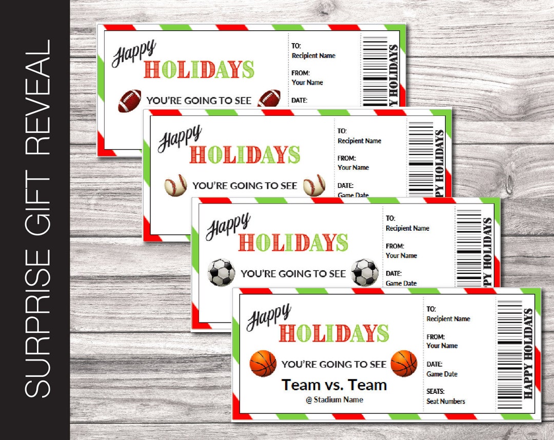 Printable HOLIDAY Sports Game Surprise Ticket. Football, Baseball ...