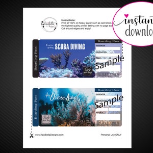 Printable SCUBA DIVING Surprise Trip Gift Ticket. Trip Ticket. Vacation ...
