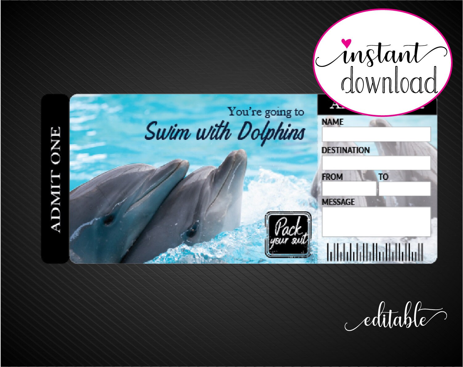 Printable SWIM With DOLPHINS Surprise Trip Tickets. Vacation Ticket ...