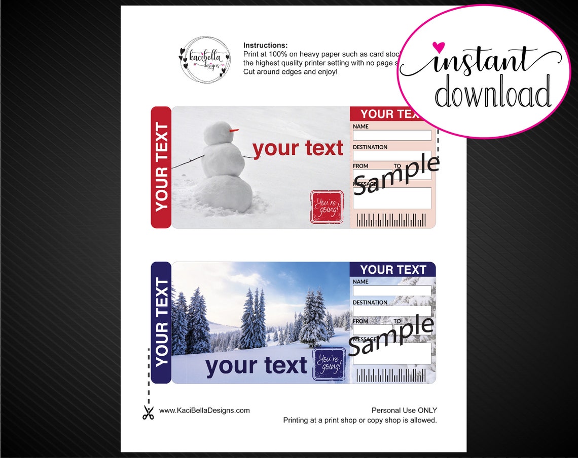 Printable SNOW TIME Surprise Gift Reveal Ticket. Admission | Etsy