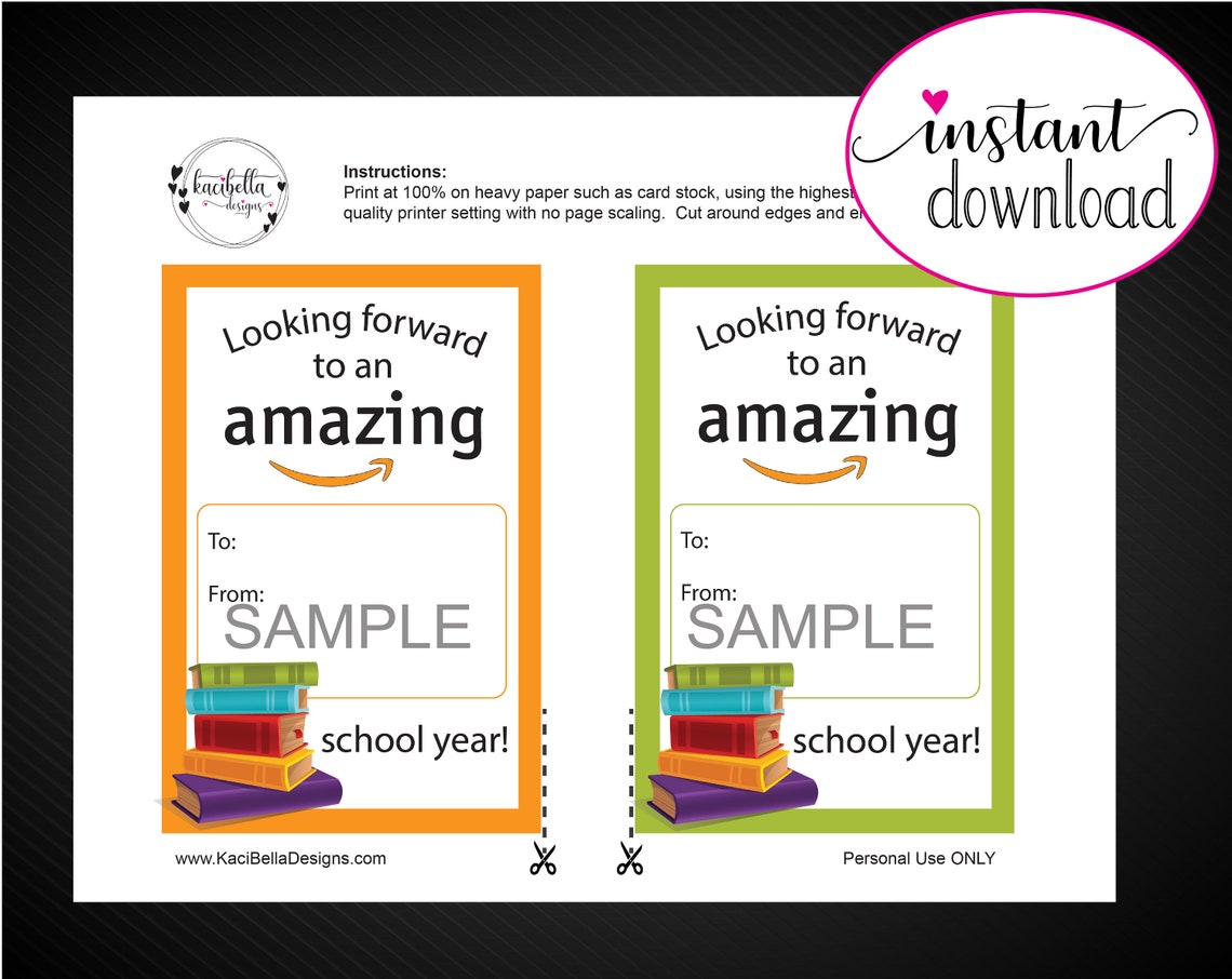 Printable BACK to SCHOOL Amazon Gift Card Holder. Looking | Etsy