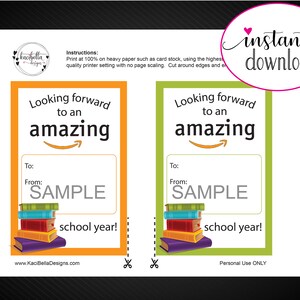 Printable BACK to SCHOOL Amazon Gift Card Holder. Looking Forward to an ...
