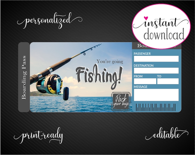Printable FISHING Surprise Trip Gift Ticket. Boarding Pass. - Etsy