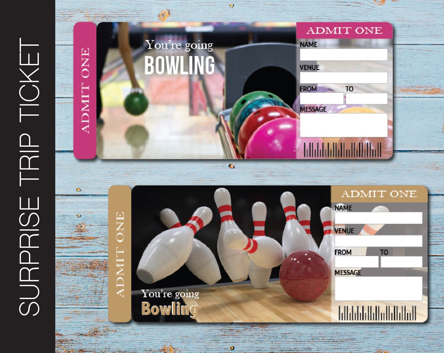 Printable BOWLING Surprise Event Tickets. Vacation Ticket. Admission ...