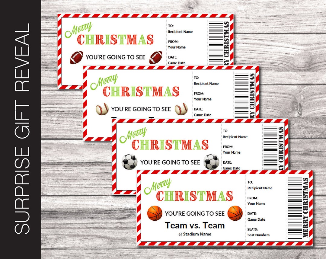Printable CHRISTMAS Sports Game Surprise Ticket. Football, Baseball ...