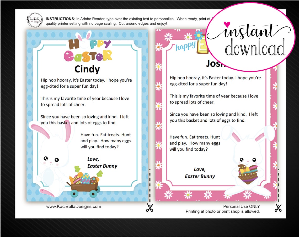 Printable EASTER BUNNY Personalized Letter. Letter From Easter - Etsy