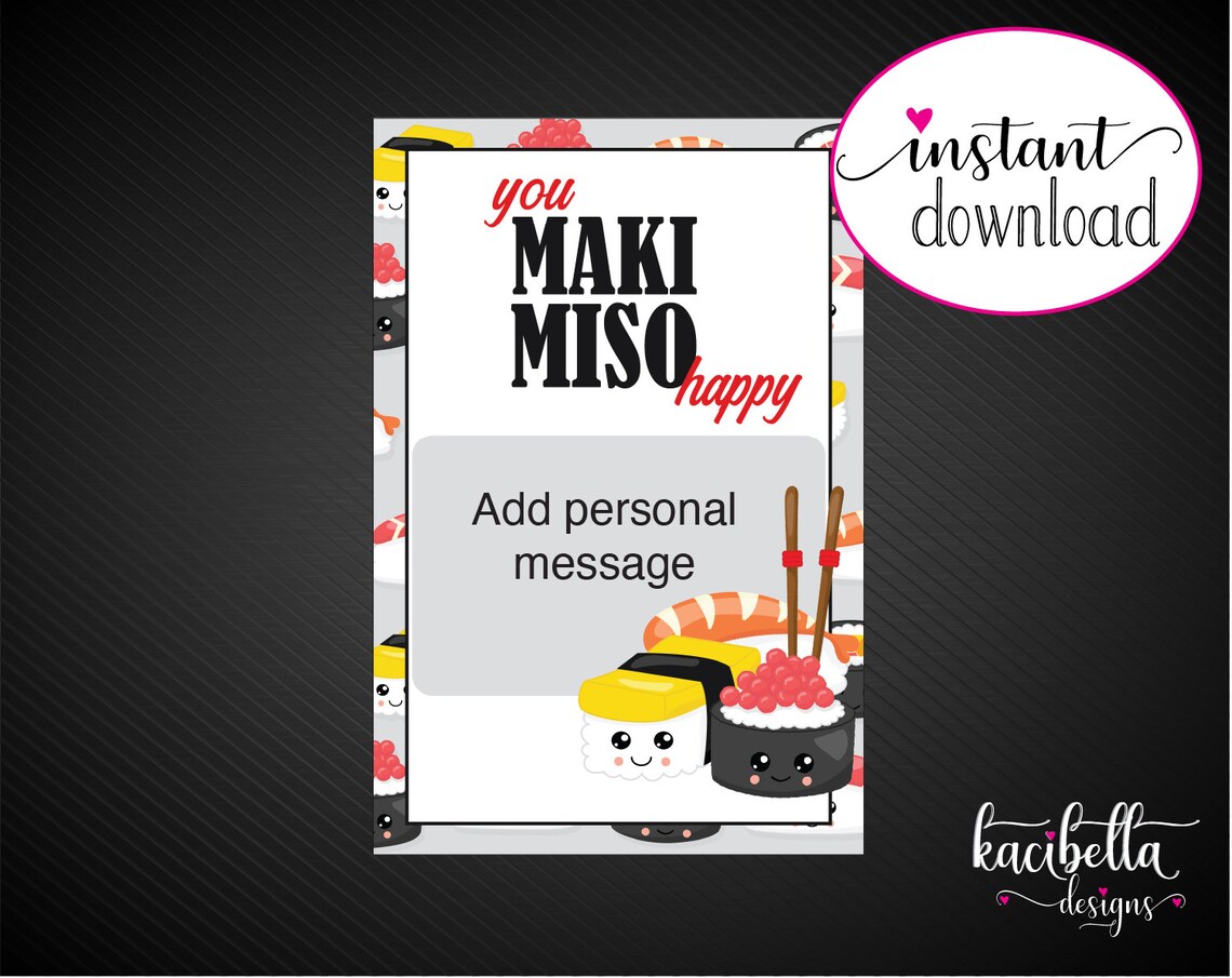 Printable SUSHI Gift Card Holder. You Maki Miso Happy. - Etsy