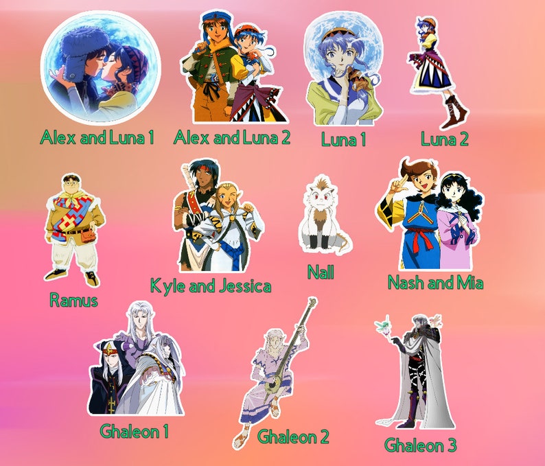Lunar Silver Star Story Complete Stickers. Alex, Luna, Nash, Mia ...