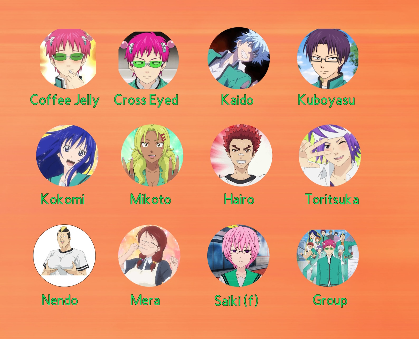 Saiki K Pins/buttons, Kaido, Kuboyasu, Teruhashi, Mikoto, Toritsuka ...