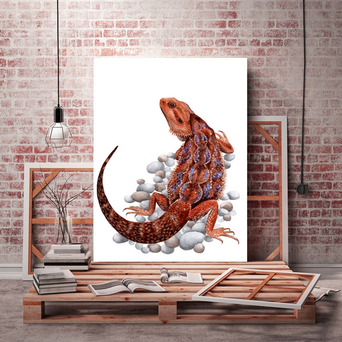 Bearded dragon decor Reptile illustration Lizard wall decor | Etsy