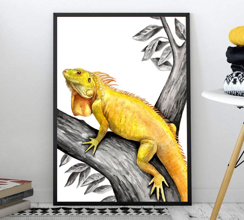 Yellow lizard print Reptile posters Lizard wall art Reptile | Etsy
