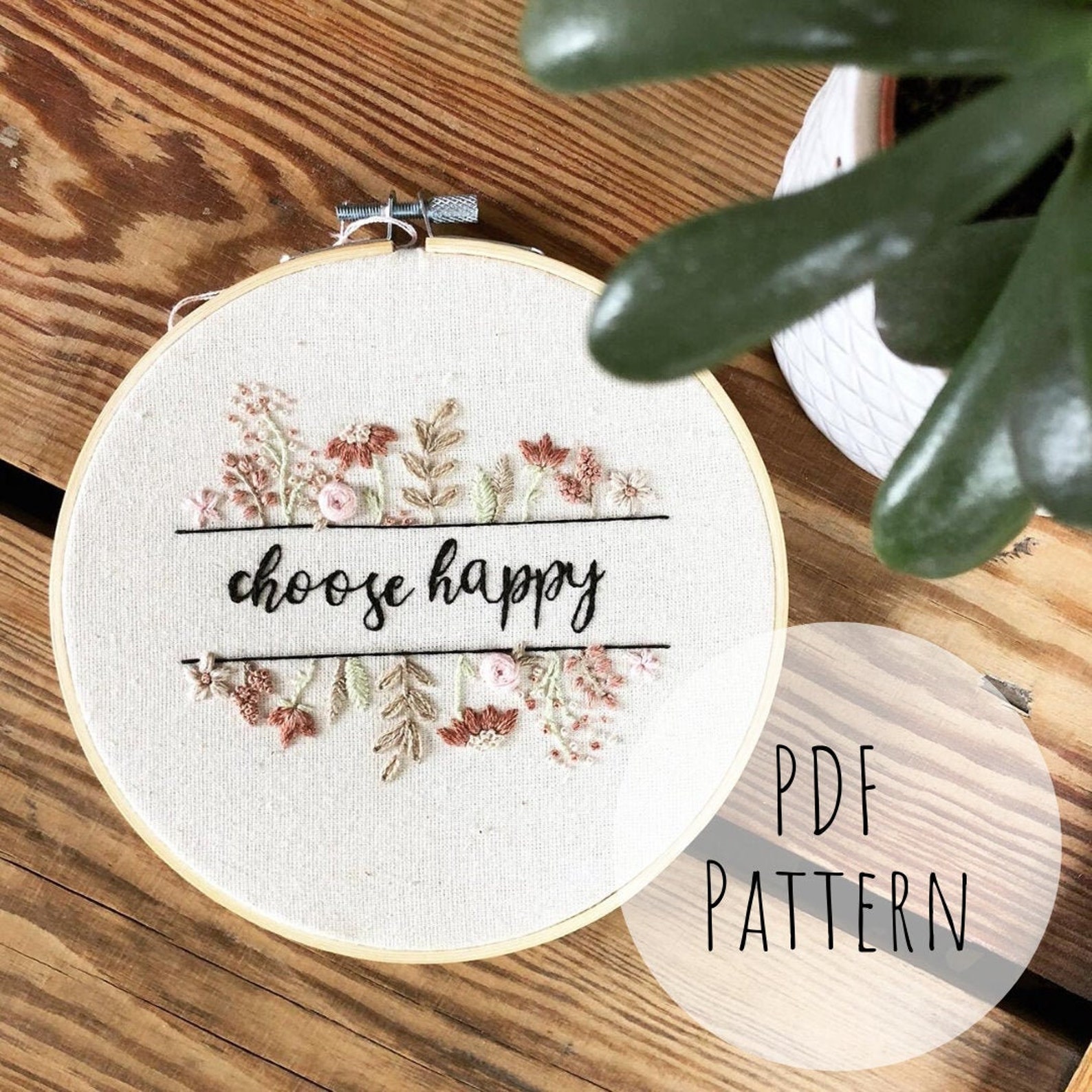 Choose Happy Embroidery Hoop Art PDF Pattern With | Etsy UK