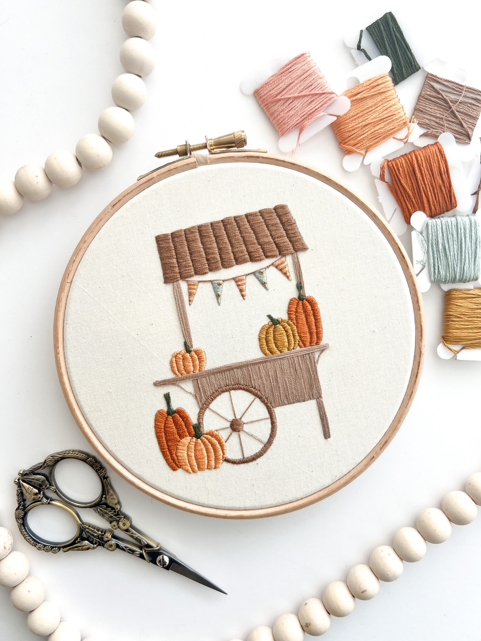 Pumpkin Cart Embroidery Pattern Autumn/fall Embroidery Hoop - Etsy