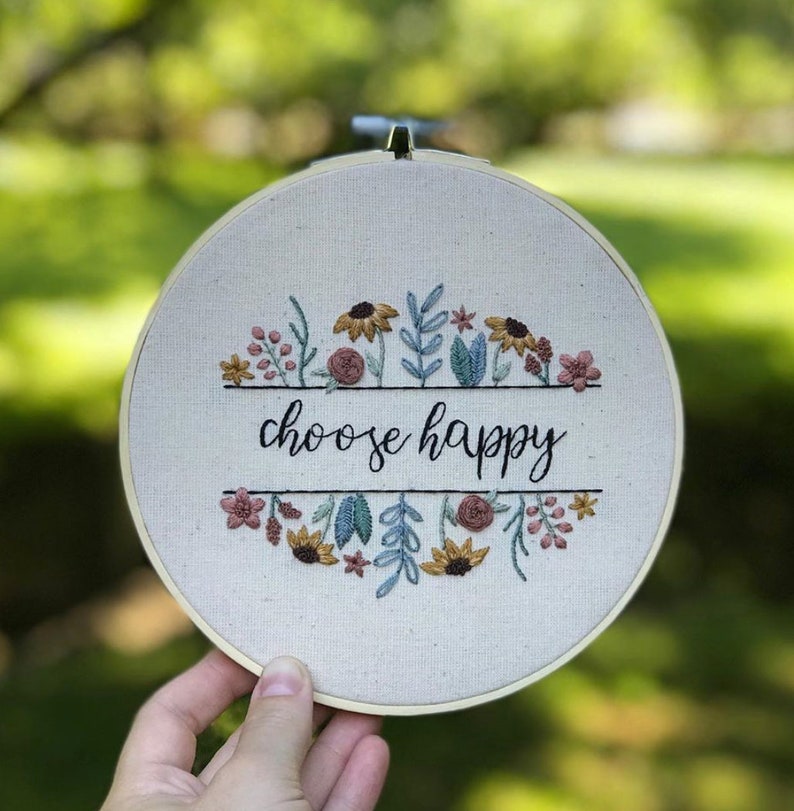 Choose Happy || Embroidery Hoop Art PDF Pattern With Instructions ...