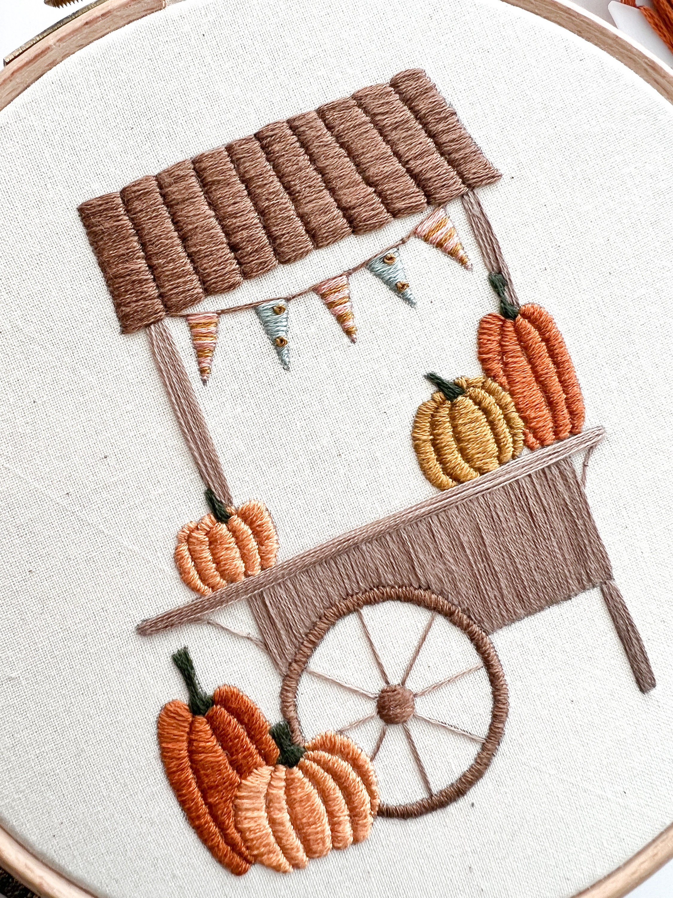 Pumpkin Cart Embroidery Pattern || Autumn/fall Embroidery Hoop Art PDF ...