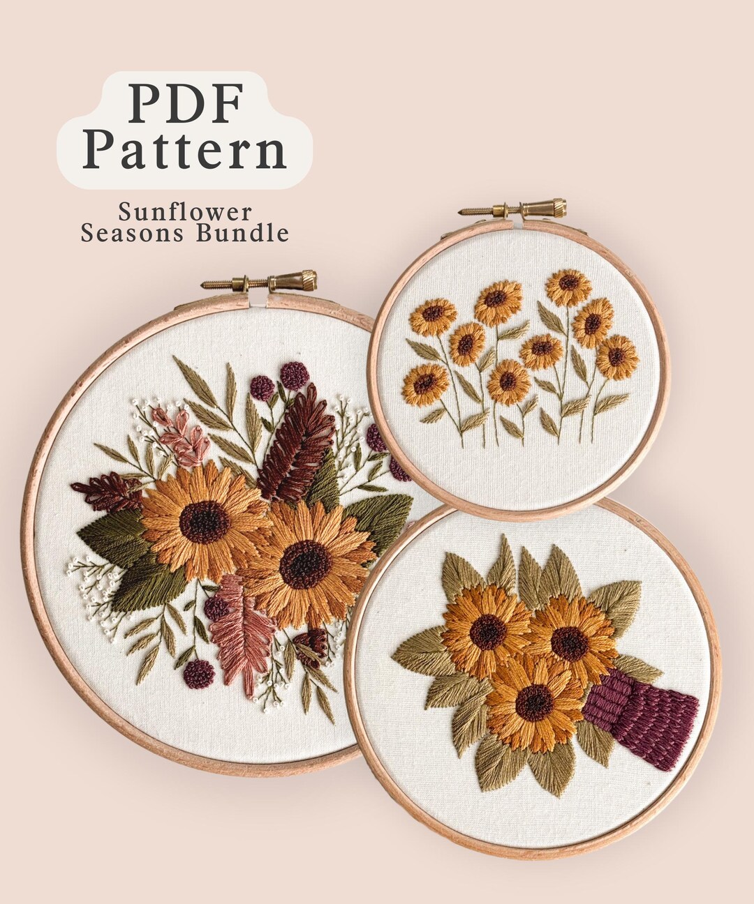 Sunflower Seasons Embroidery Pattern Bundle || Embroidery Hoop Art PDF ...