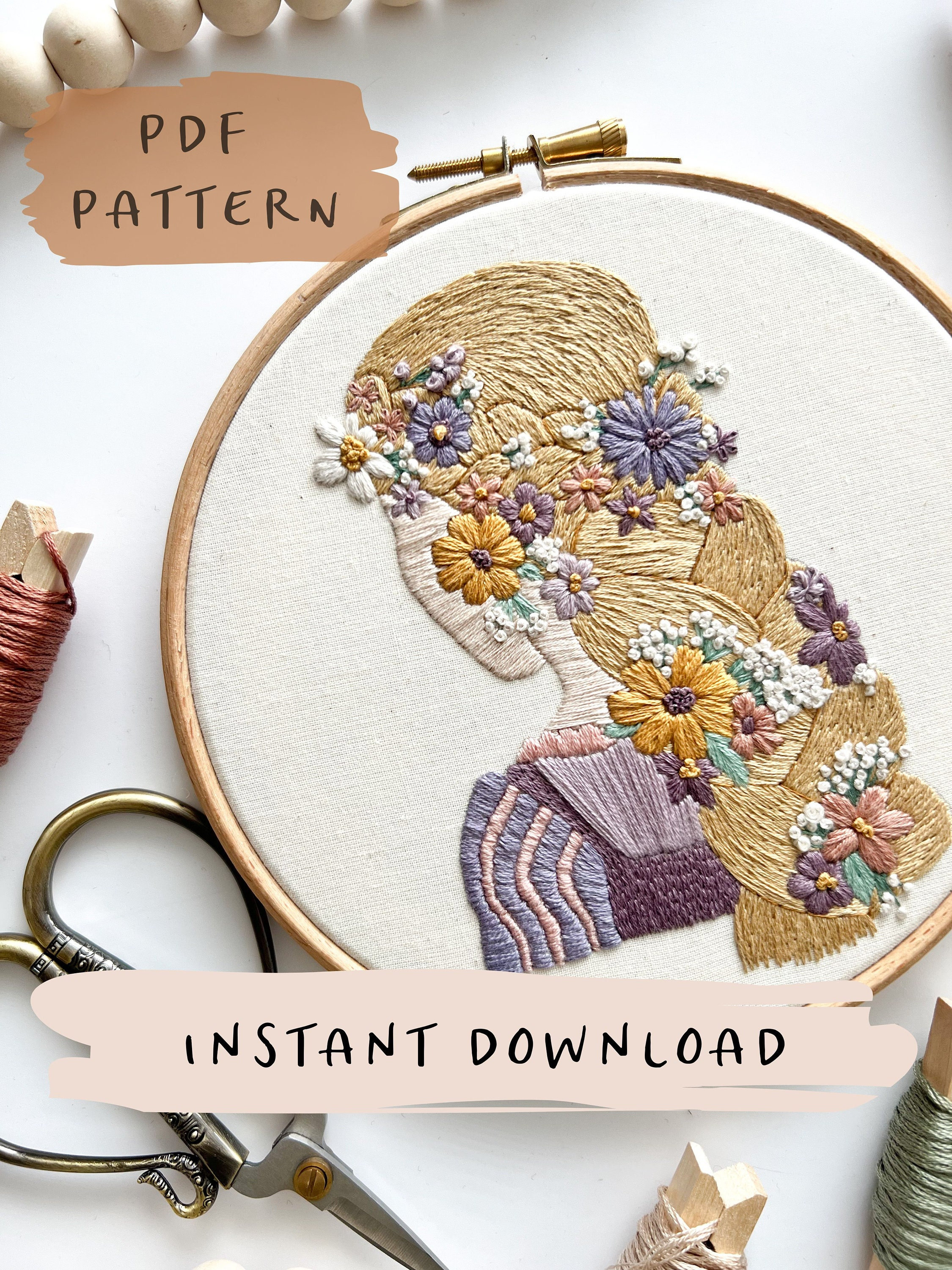 Floral Plait Rapunzel Embroidery Pattern Embroidery Hoop - Etsy