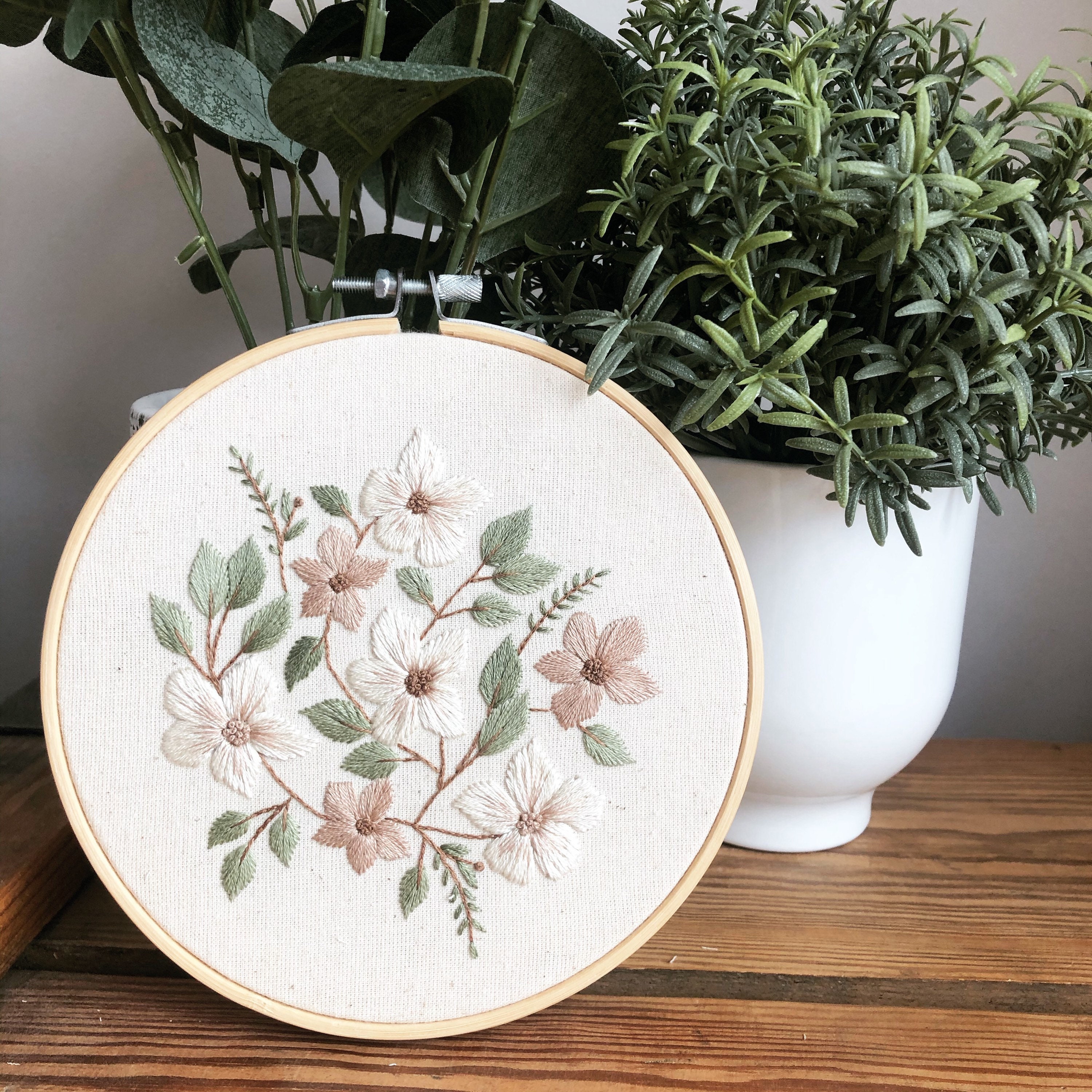 Neutral Bouquet Embroidery Hoop Art PDF Pattern With | Etsy India