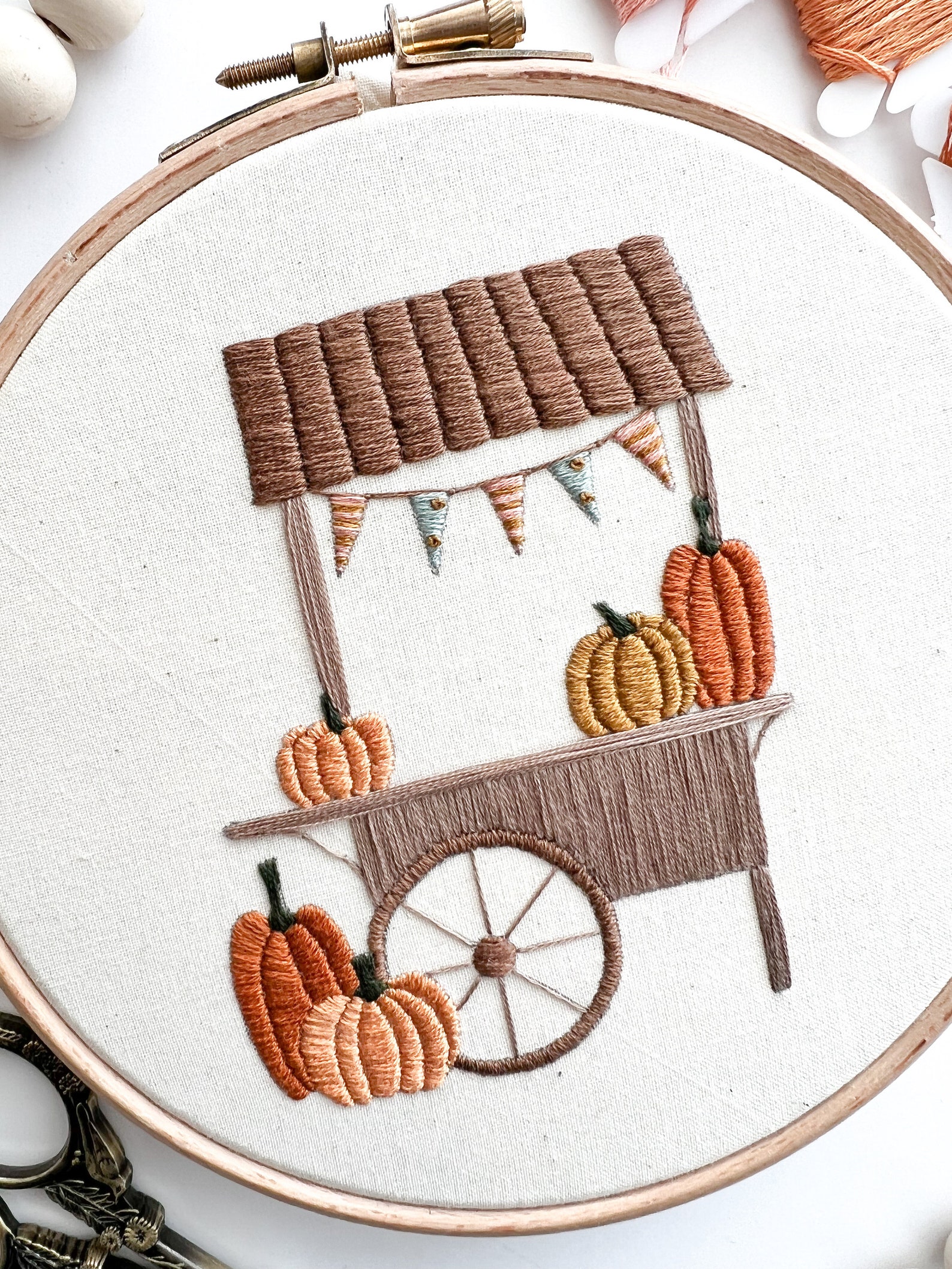 Pumpkin Cart Embroidery Pattern || Autumn/fall Embroidery Hoop Art PDF ...