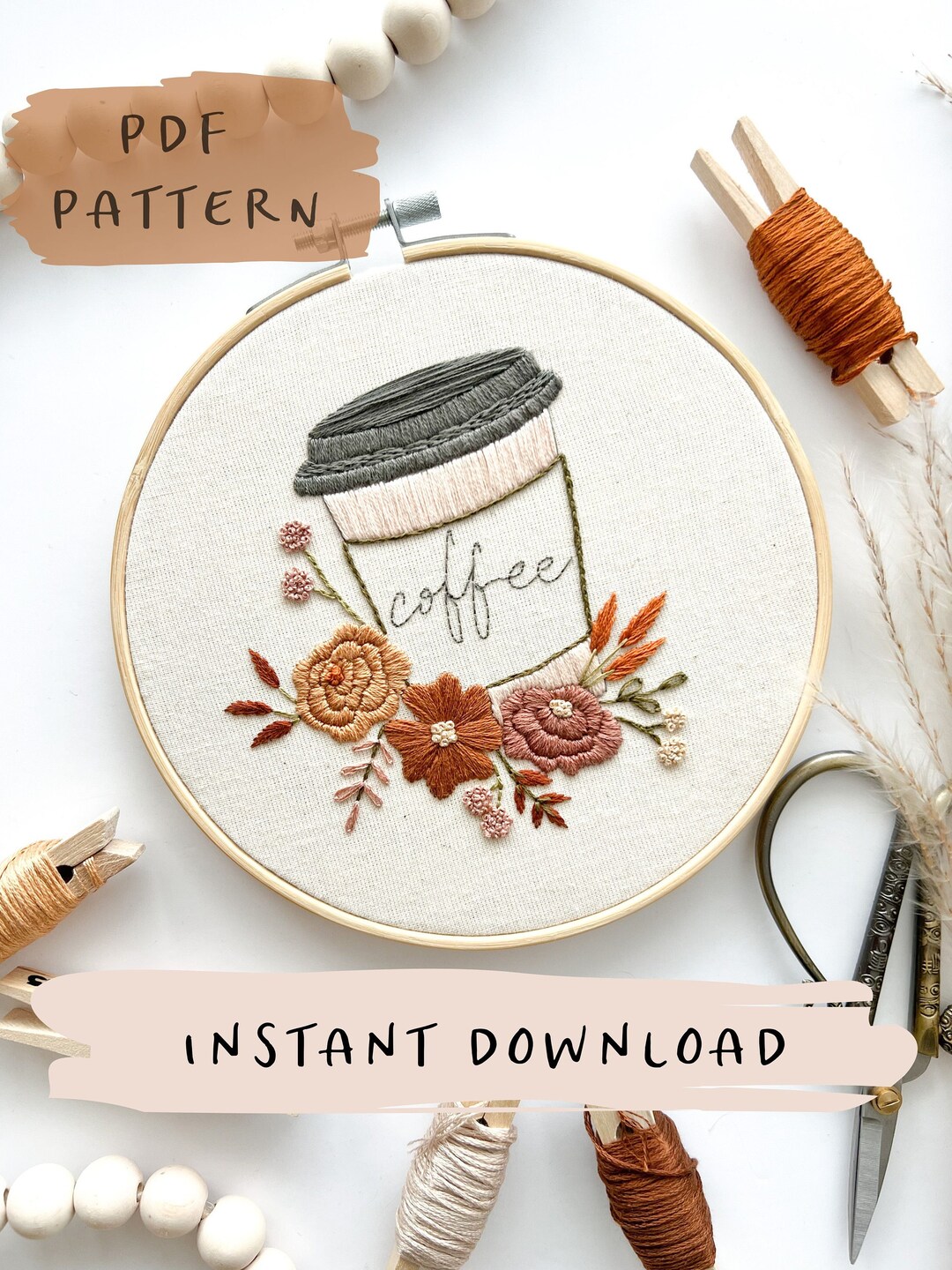 But First Coffee Embroidery Pattern || Embroidery Hoop Art PDF Pattern ...