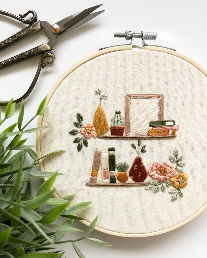 Boho Shelf Embroidery Pattern Floral Embroidery Hoop Art - Etsy